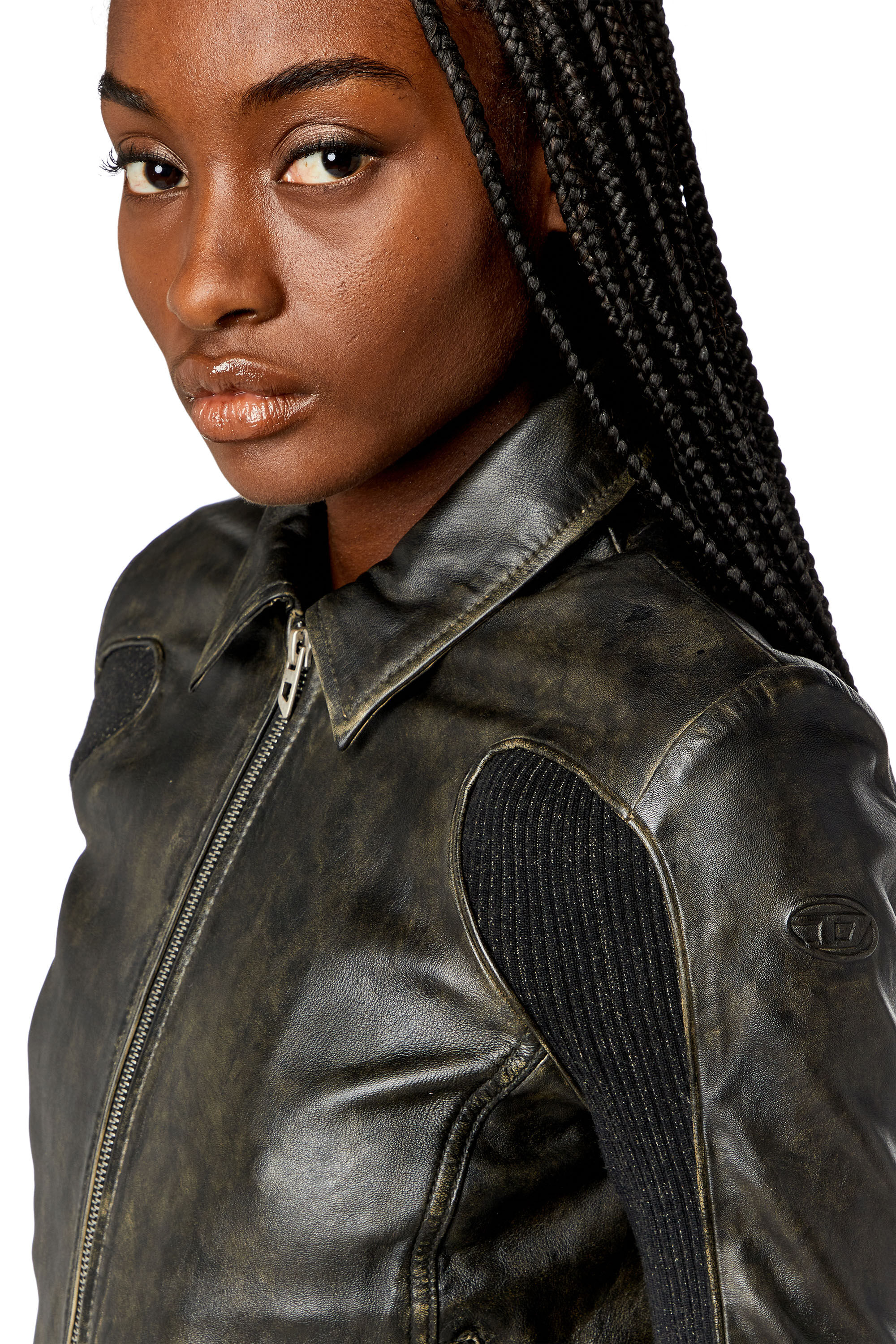 Women's Cropped distressed leather jacket | Diesel Women's Cropped distressed leather jacket | Diesel