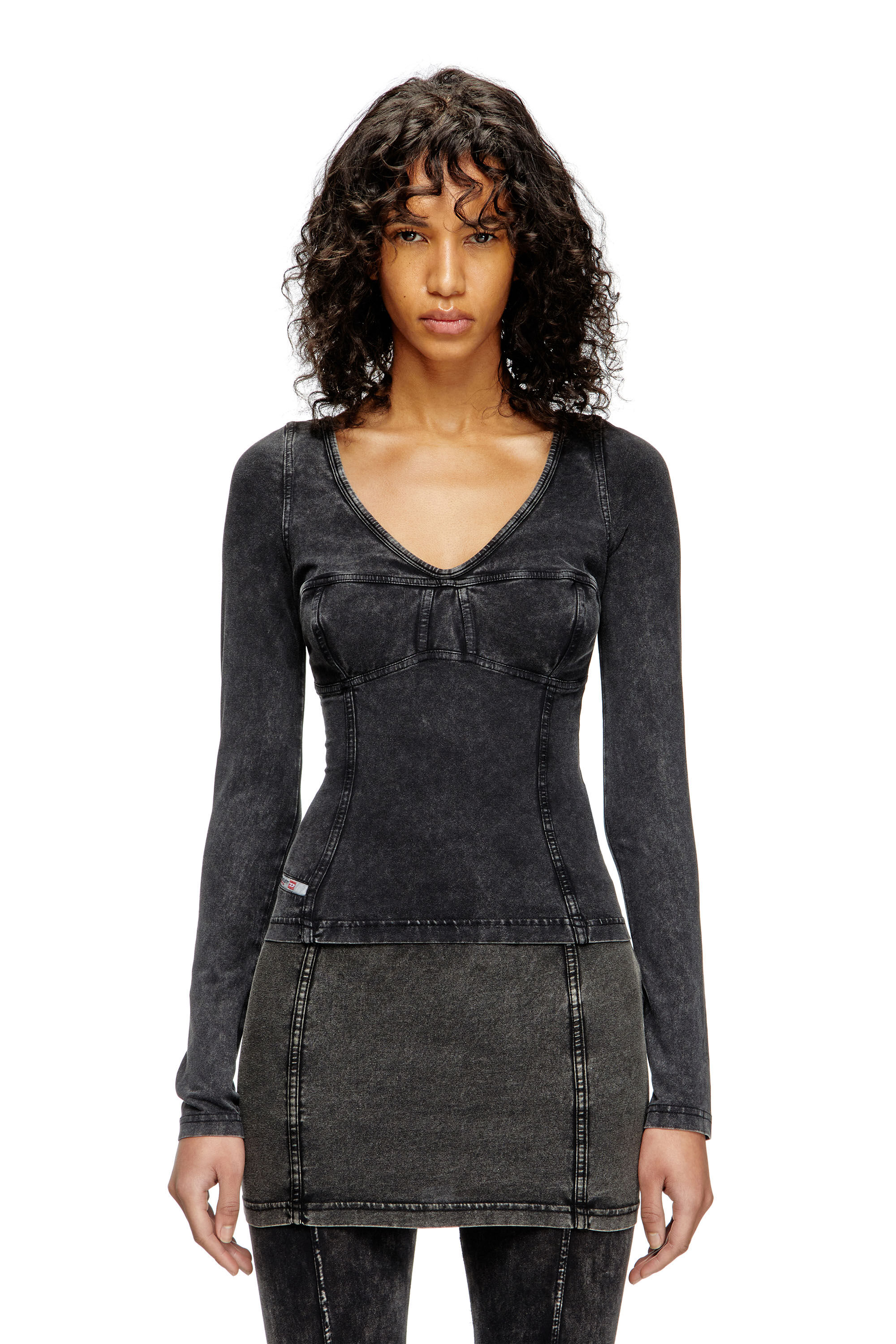 Women's Long-sleeve top with denim effect | Black | Diesel Women's Long-sleeve top with denim effect | Black | Diesel
