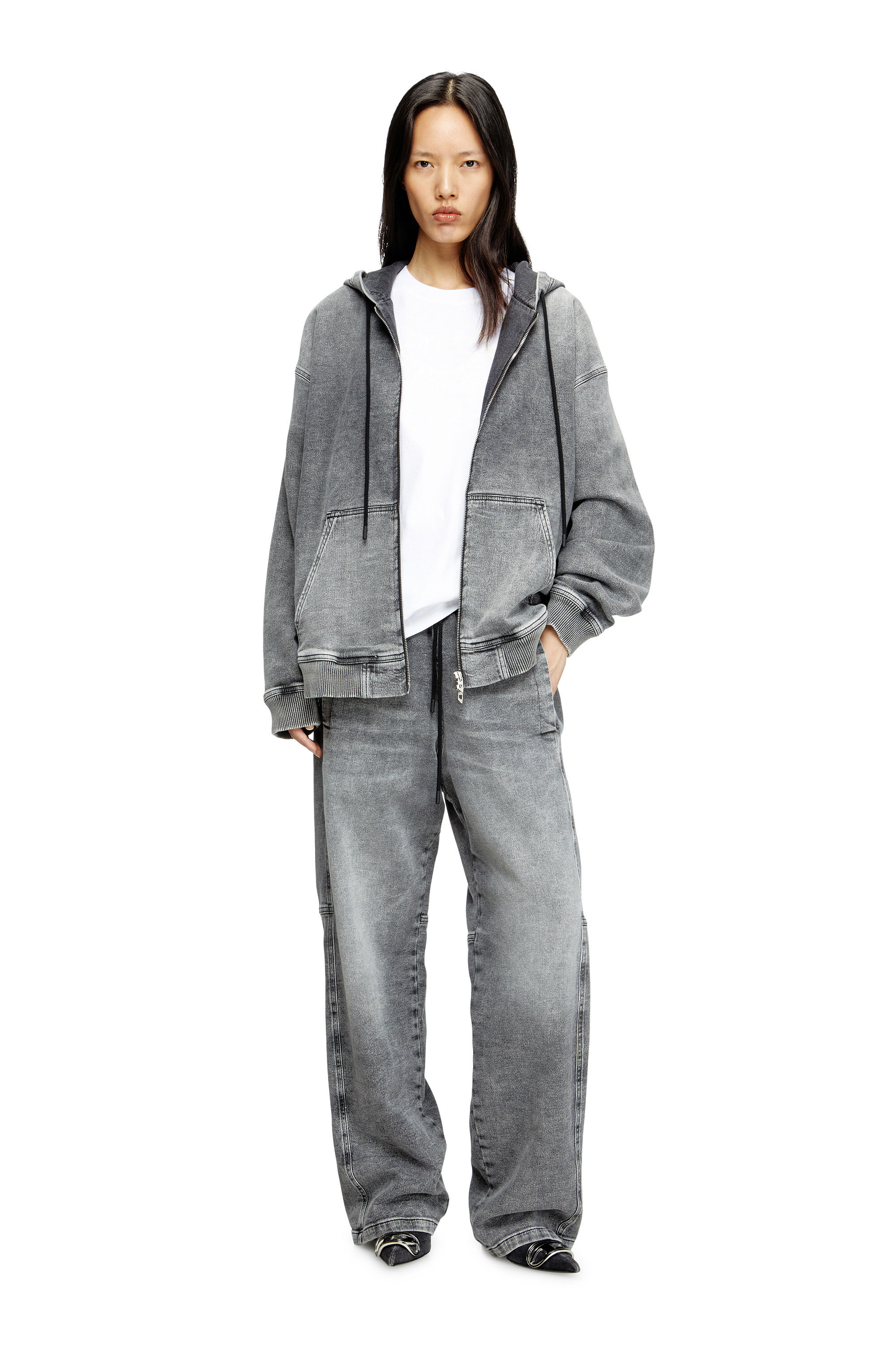Women's Zip-up hoodie in marbled Track Denim | Grey | Diesel Women's Zip-up hoodie in marbled Track Denim | Grey | Diesel