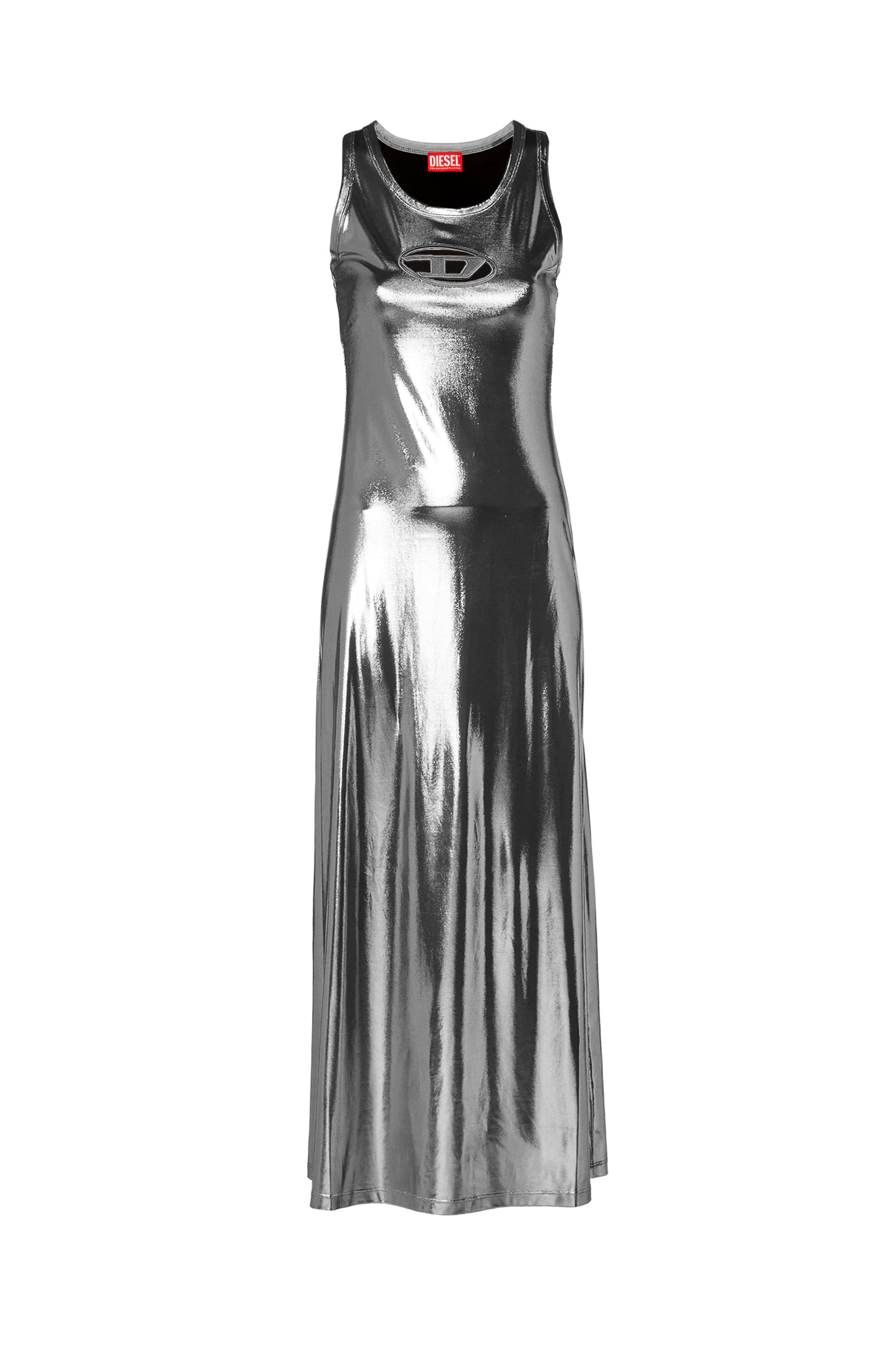 Women's Midi dress in metallic stretch jersey | Silver | Diesel Women's Midi dress in metallic stretch jersey | Silver | Diesel